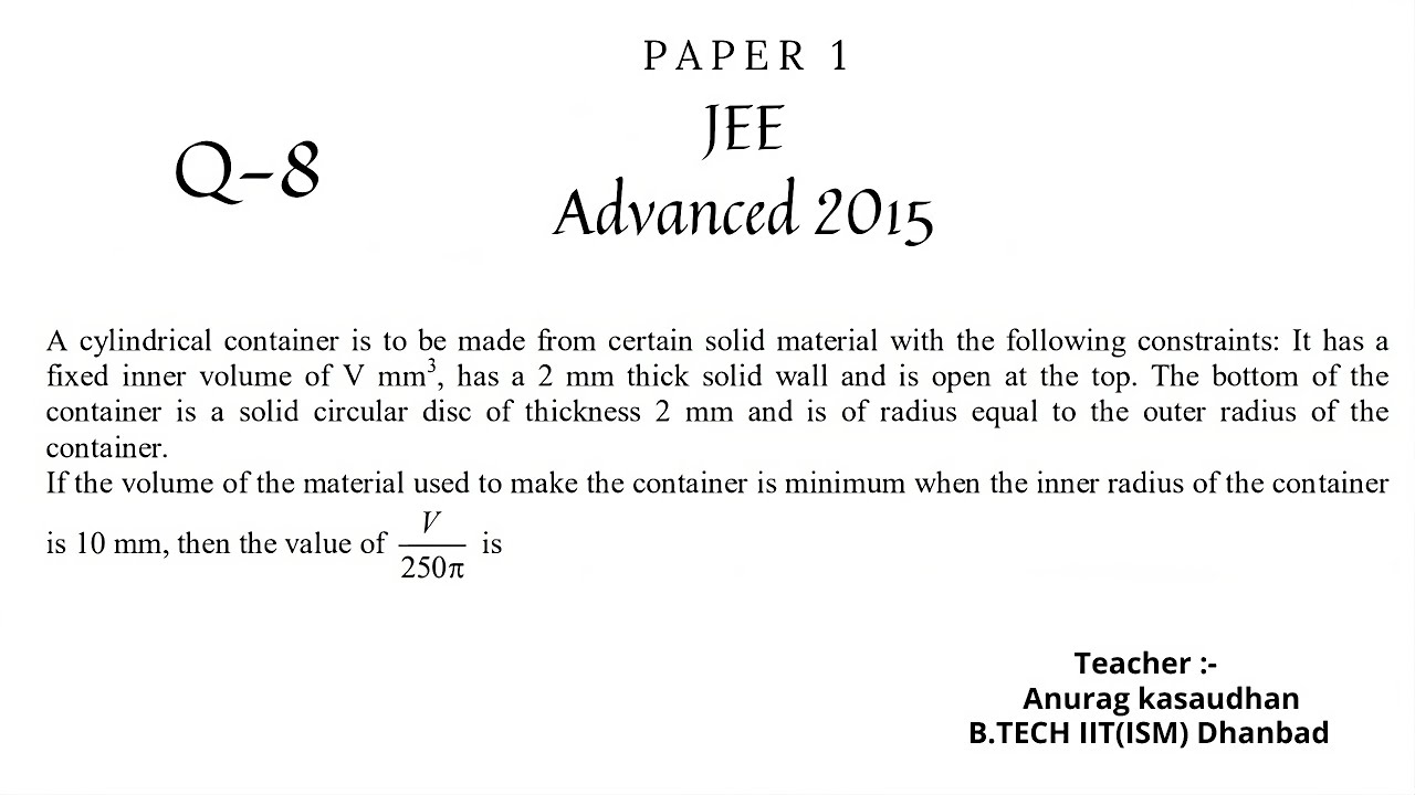 Jee Advanced 2015 Math Paper 1 Q 8 Solution Iit Jee Maths