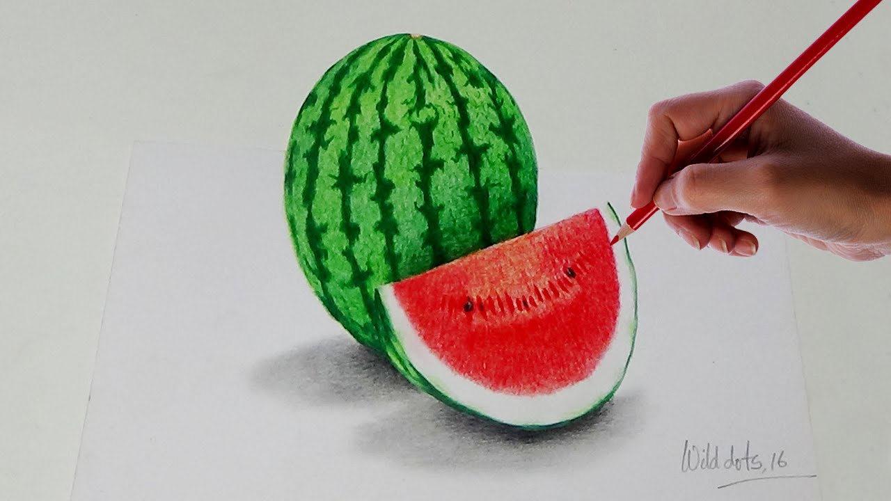 How To Draw A Watermelon With Simple Colored Pencils Youtube