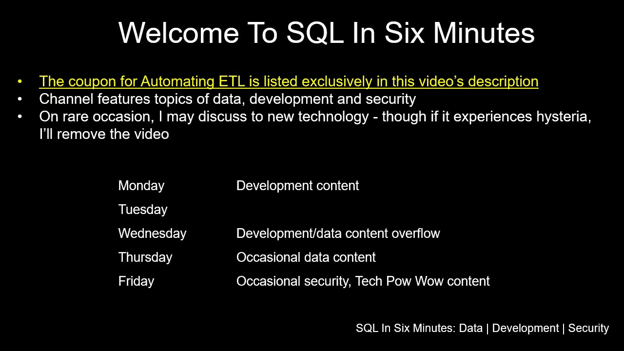 Welcome To Sql In Six Minutes Youtube