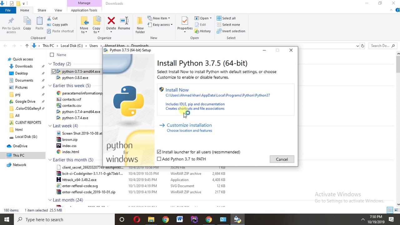 How To Install Python 3 7 5 On Windows 10 Youtube