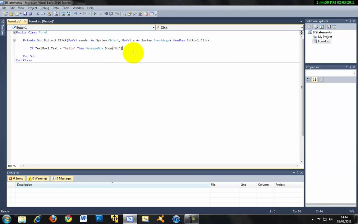 Visual Basic 2010 Tutorial Lesson 2 If Statements Youtube
