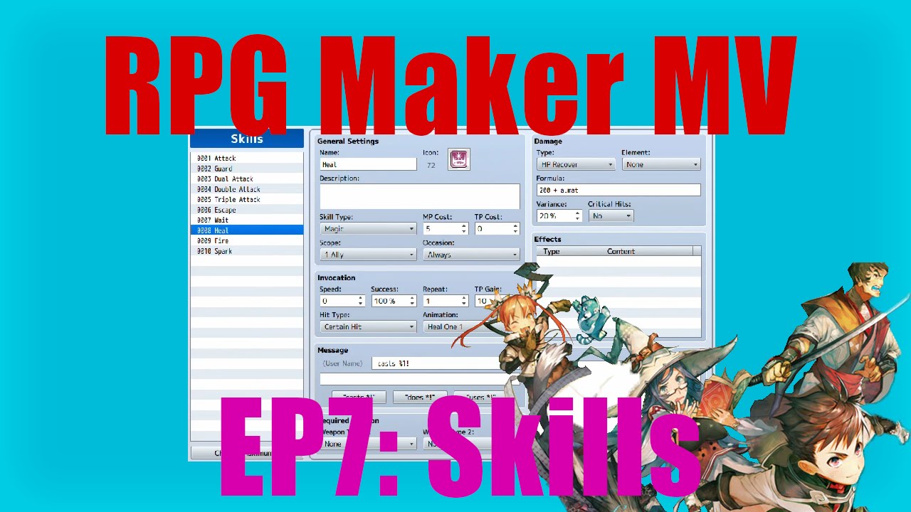 Rpg Maker Mv Tutorial Ep 7 Skills Youtube