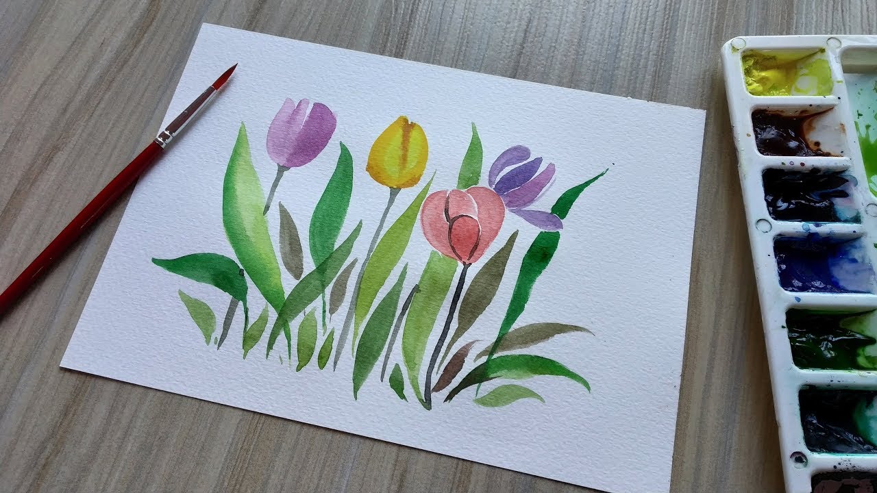 How To Paint Tulips In Watercolor Painting Tutorial For Beginners
