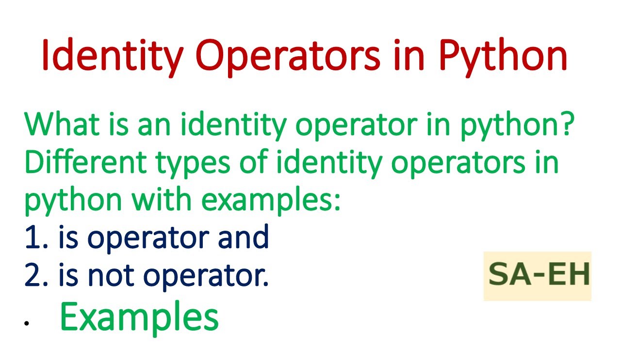 Identity Operators In Python Is Operator Is Not Operator Cbse