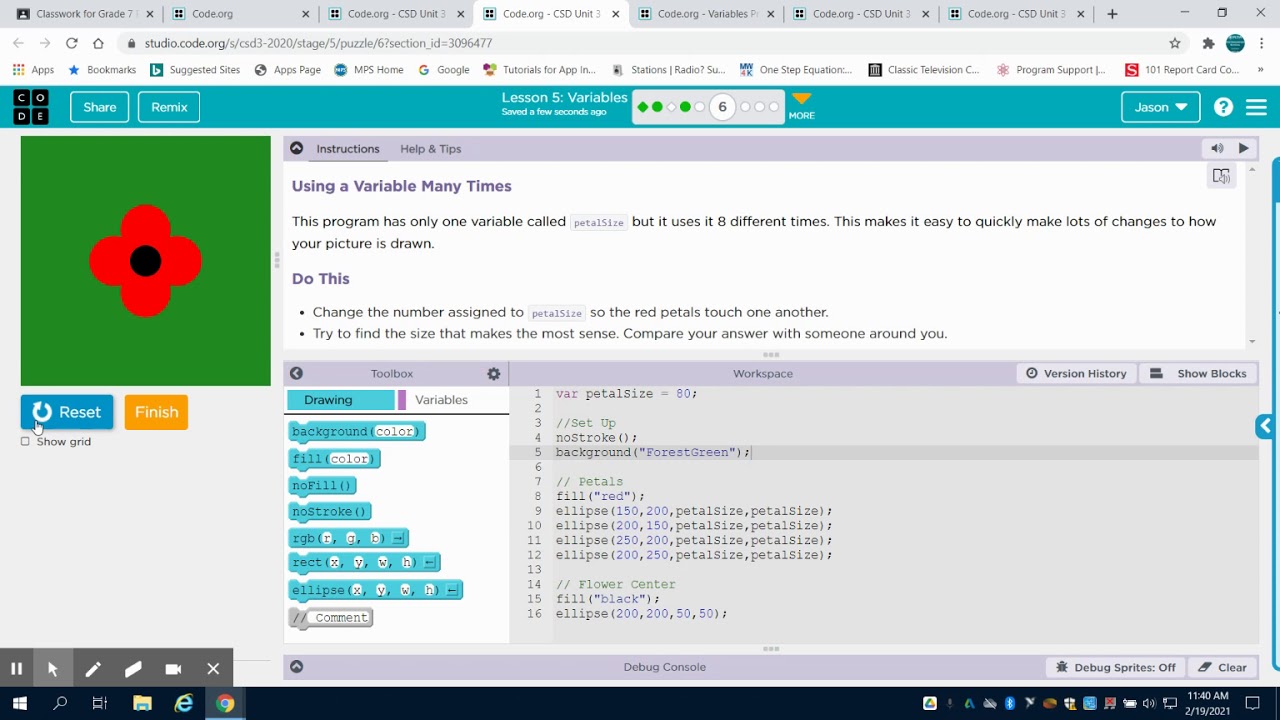 Code Org Lesson 5 Variables Youtube