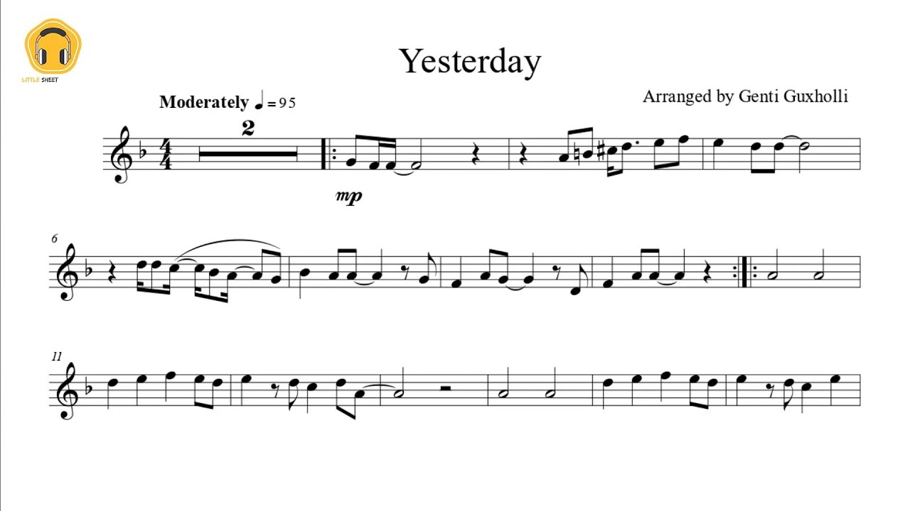 Yesterday By The Beatles Flute Solo With Piano Accompaniment Sheets