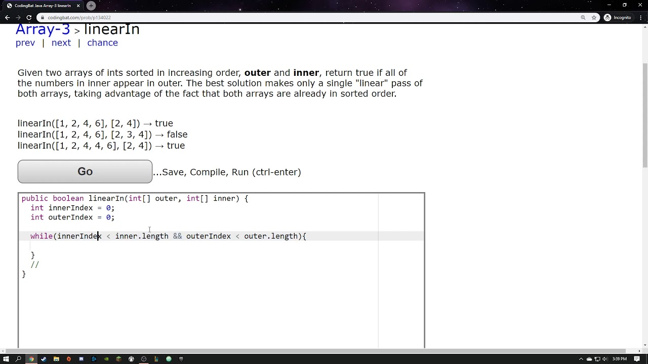 Coding Bat Java Arrays 3 Linearin Youtube
