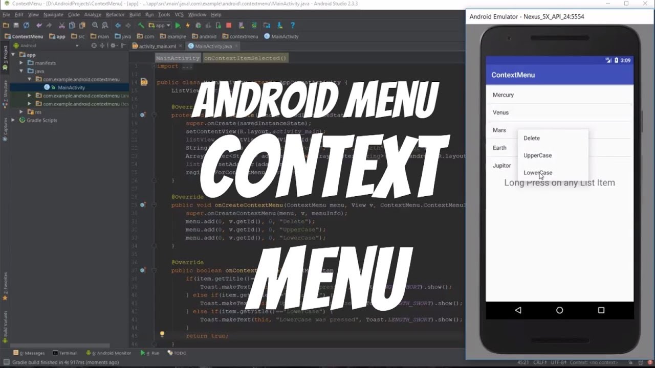Android Menu Tutorial 35 Contextmenu Youtube
