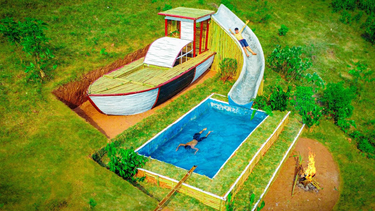 100 Days Build A Modern Underground House With Grass Roof And Swimming