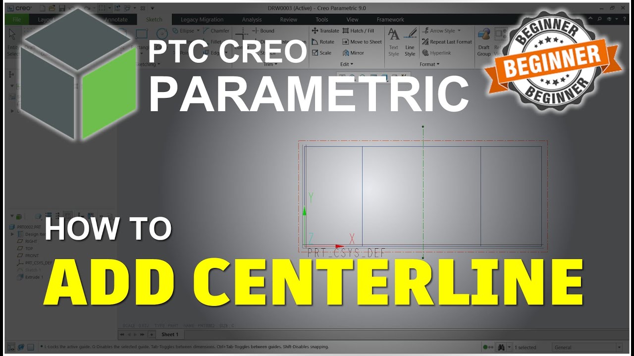 Creo How To Add Centerline On Drawings Tutorial Youtube
