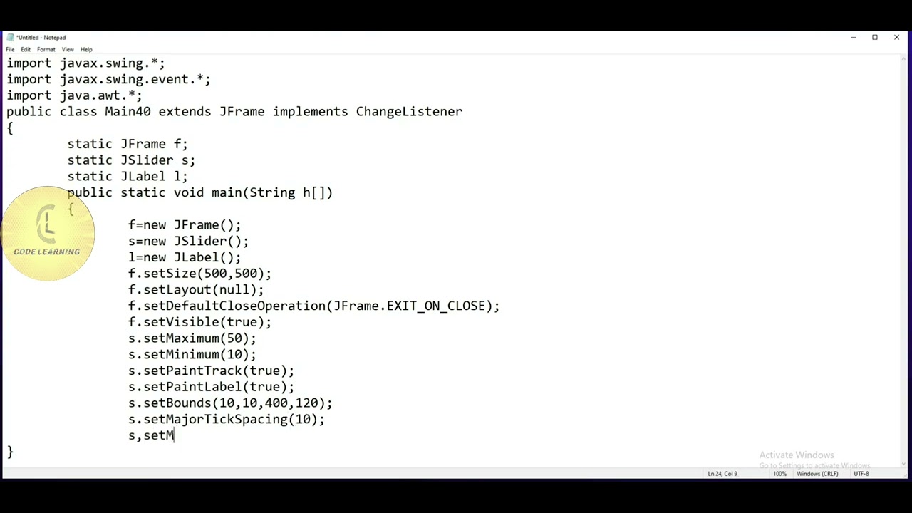 Java Swing Class Jslider Add Changelistener Codelearning Youtube