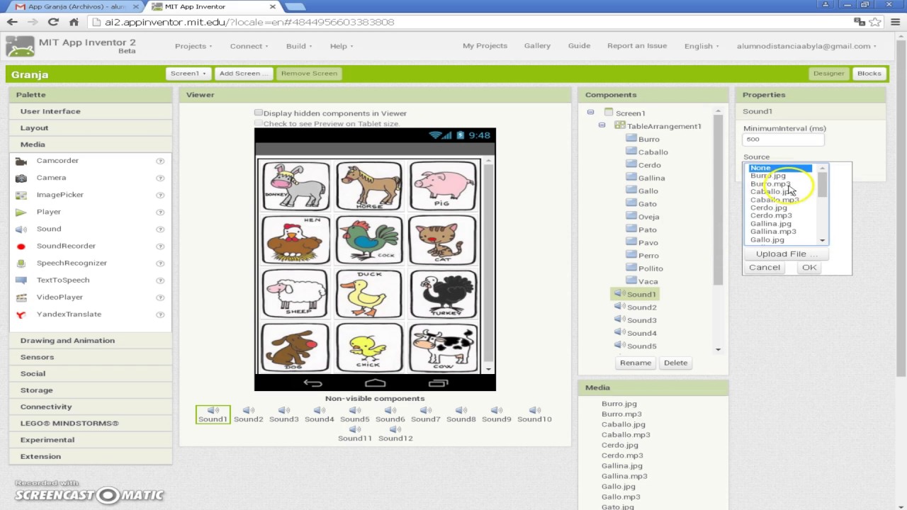 App Inventor Botones Y Sonidos Granja Primera Parte Youtube