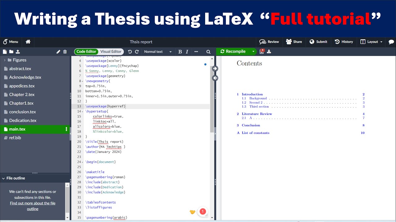 Introduction For Writing A Thesis Documents Using Latex Full Tutorial