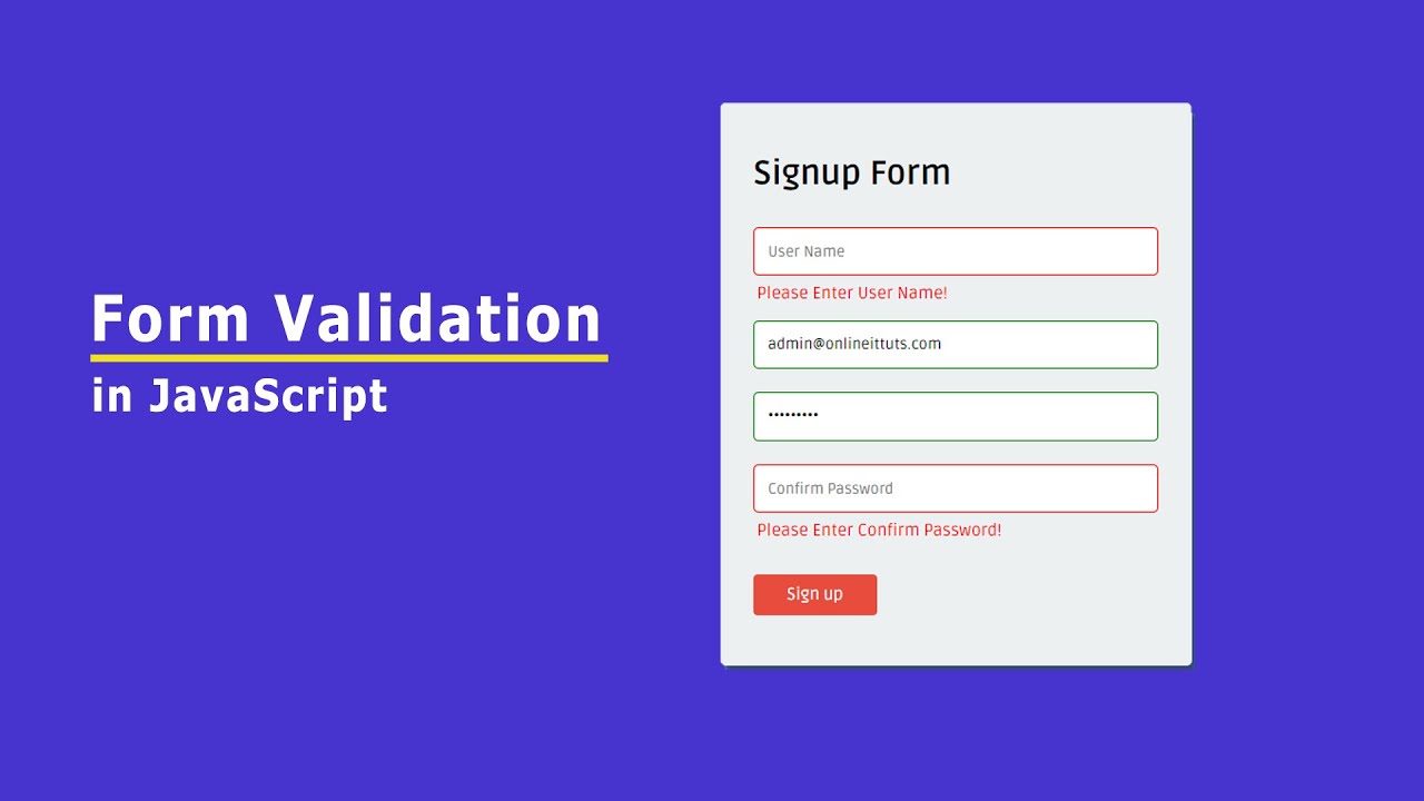 Form Validation In Javascript Javascript Form Validation Tutorial