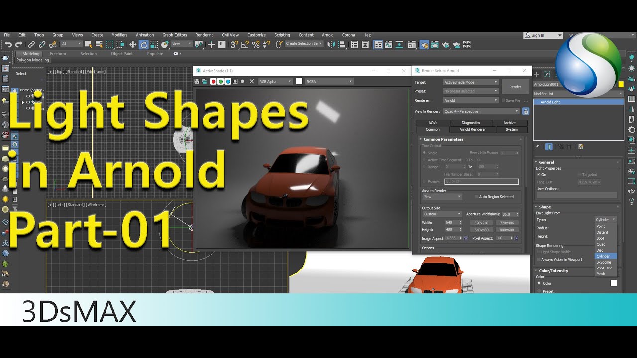 How To Use Arnold Light Shapes In 3ds Max Youtube