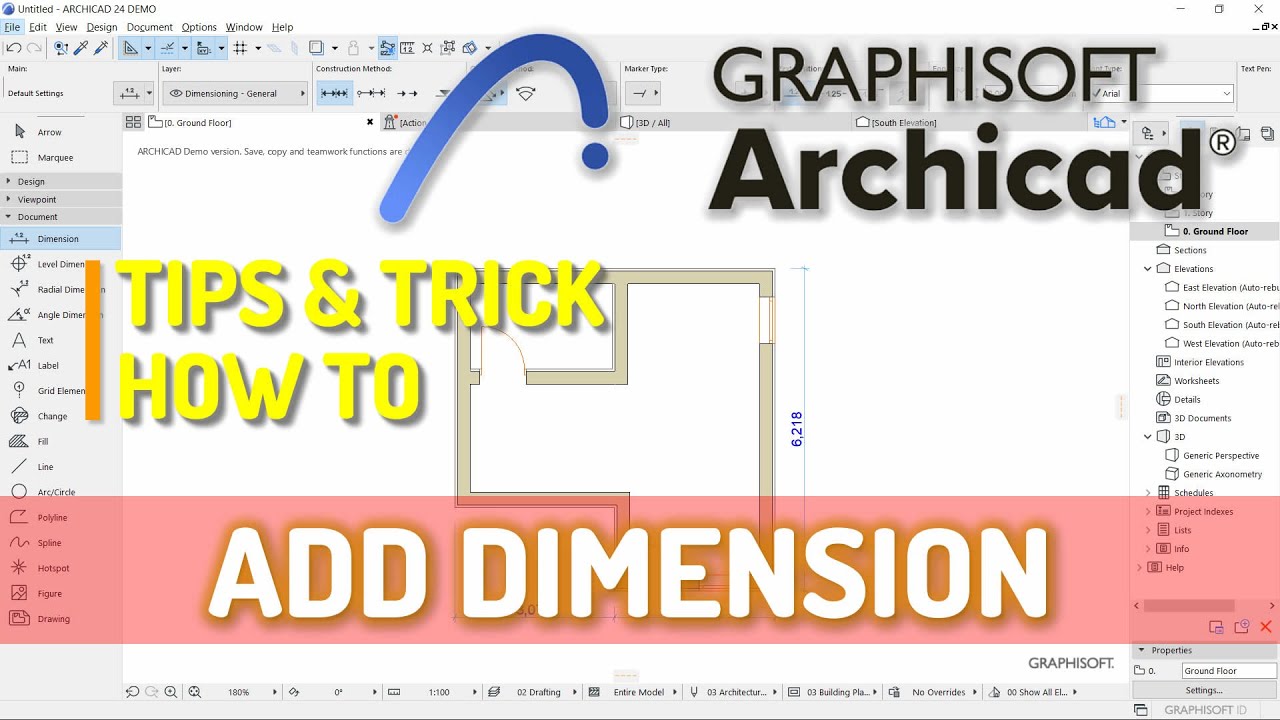 Archicad How To Add Dimension Youtube