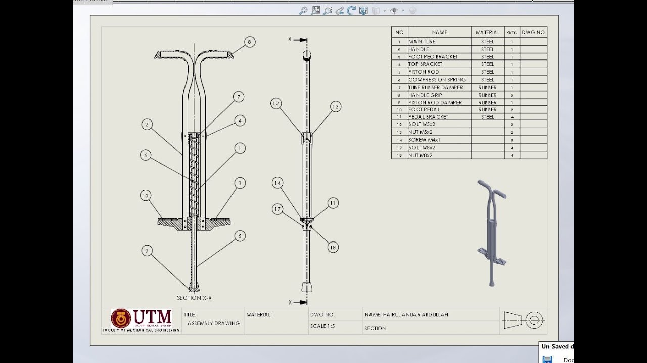 Assembly Drawing Of Pogo Stick Youtube