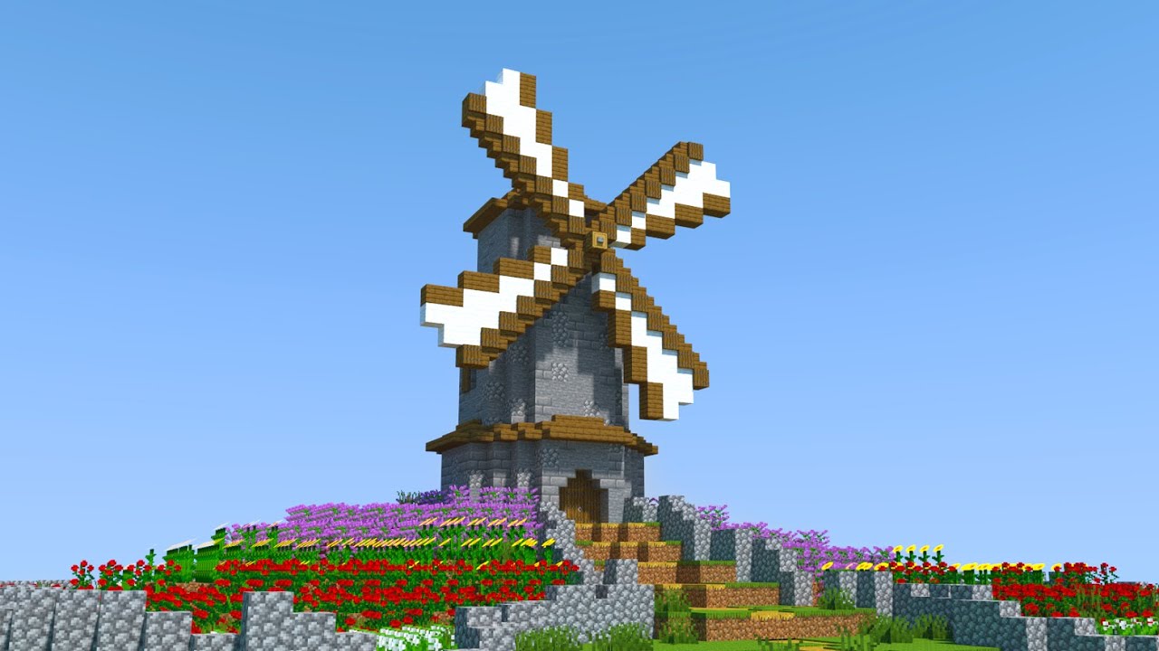 Minecraft How To Build A Stone Windmill Tutorial Youtube