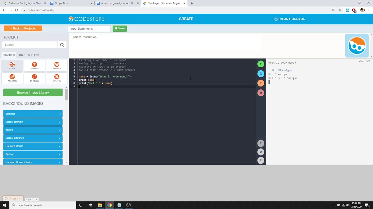 Inputs Python Codesters Youtube