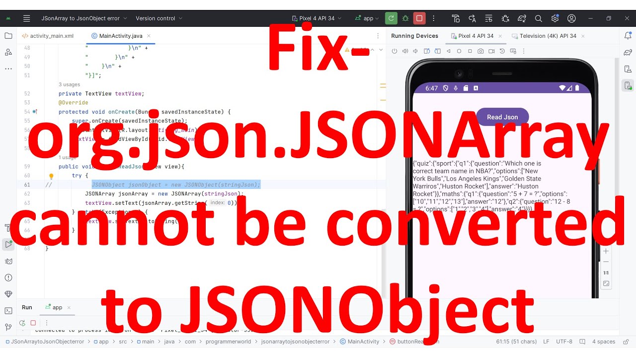 How To Fix Value Of Type Org Json Jsonarray Cannot Be Converted To