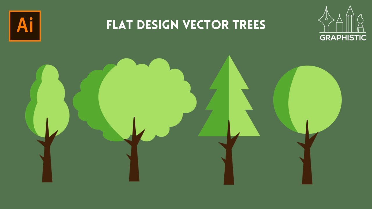 Flat Design Vector Trees In Adobe Illustrator Adobe Illustrator