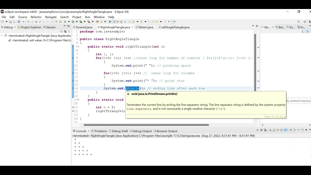 Right Angle Triangle Pattern In Java Youtube