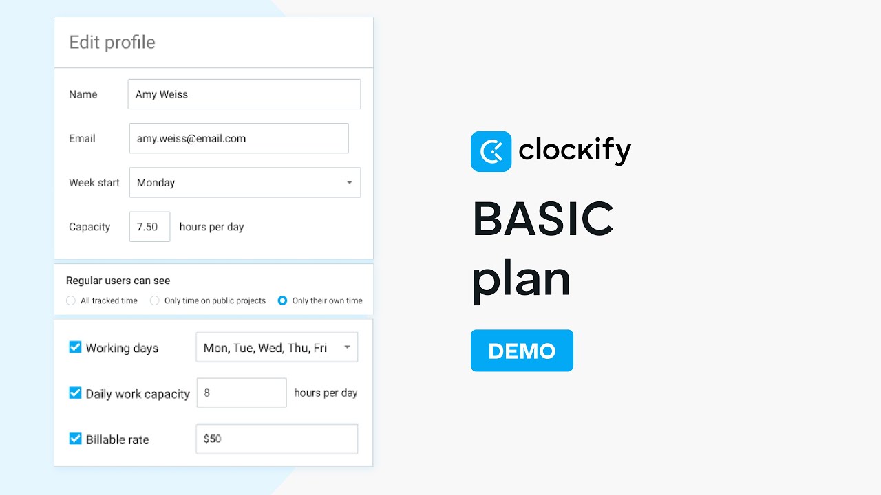 Basic Plan Demo Clockify Pricing Youtube
