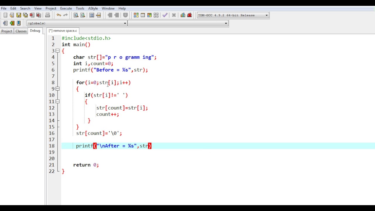 Remove Space From String Easy C Program Youtube