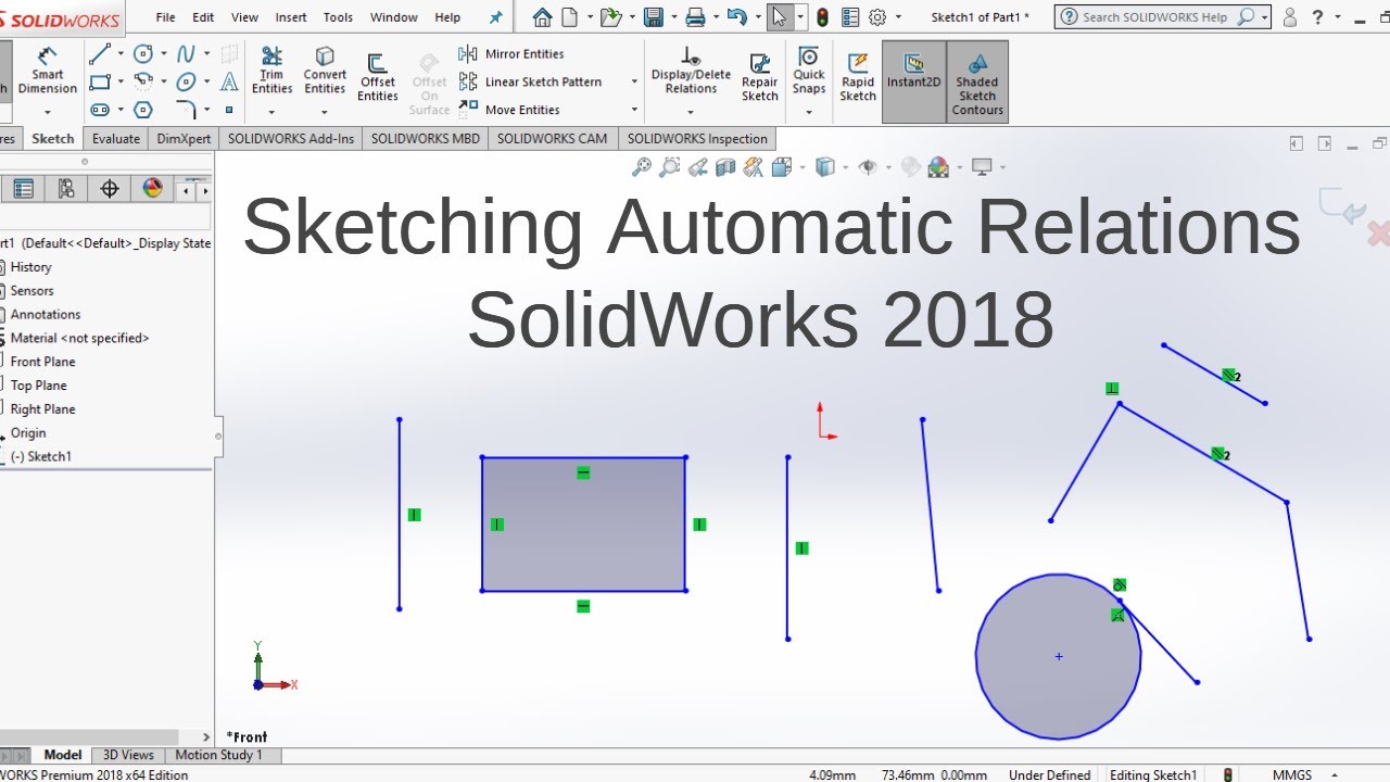 Solidworks 2018 Tutorial For Beginners Sketching Automatic Relations