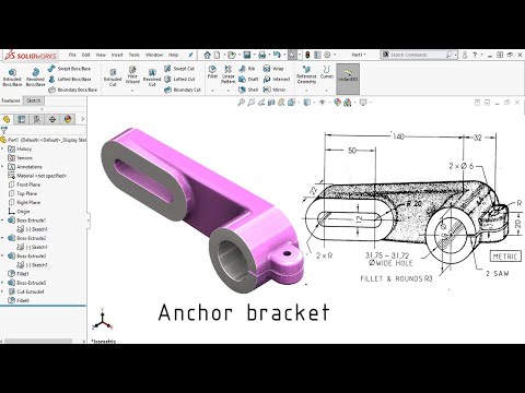 Solidworks Tutorial Exercise 57 Anchor Bracket Youtube