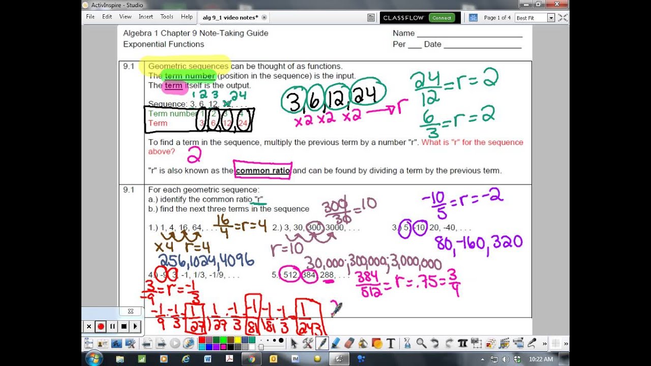 Alg 9 1 Notes Youtube