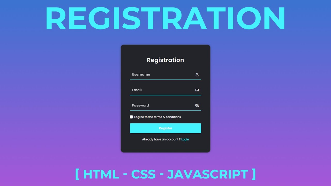 How To Make Registration Form Using Html Css Javascript Youtube