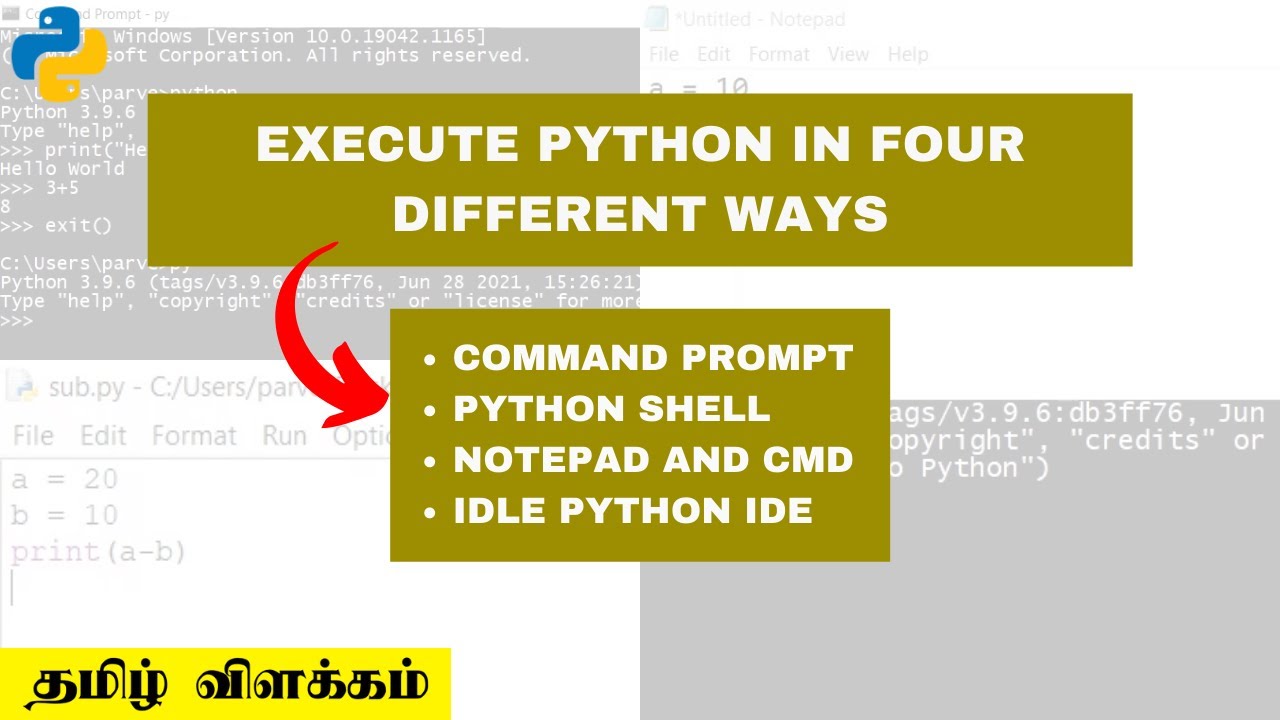 Executing Python 3 9 In Different Ways Cmd Shell Notepad And Idle