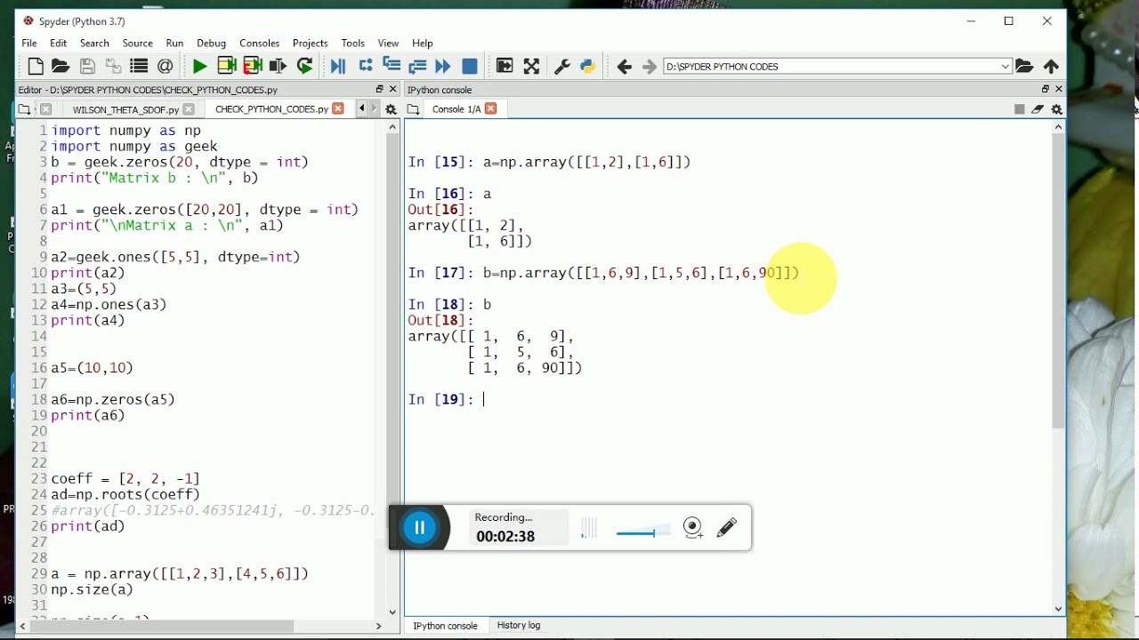 Basic Matrix Operations In Python Spyder Youtube