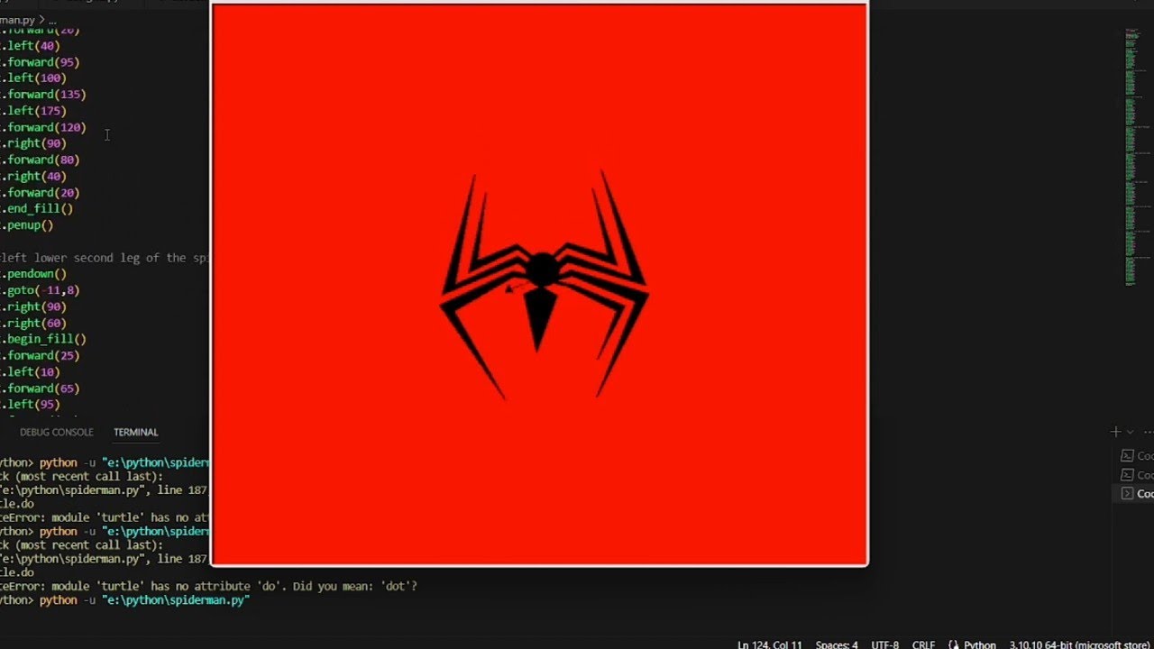 Spiderman Logo In Python Python Turtle Python Turtle Coding