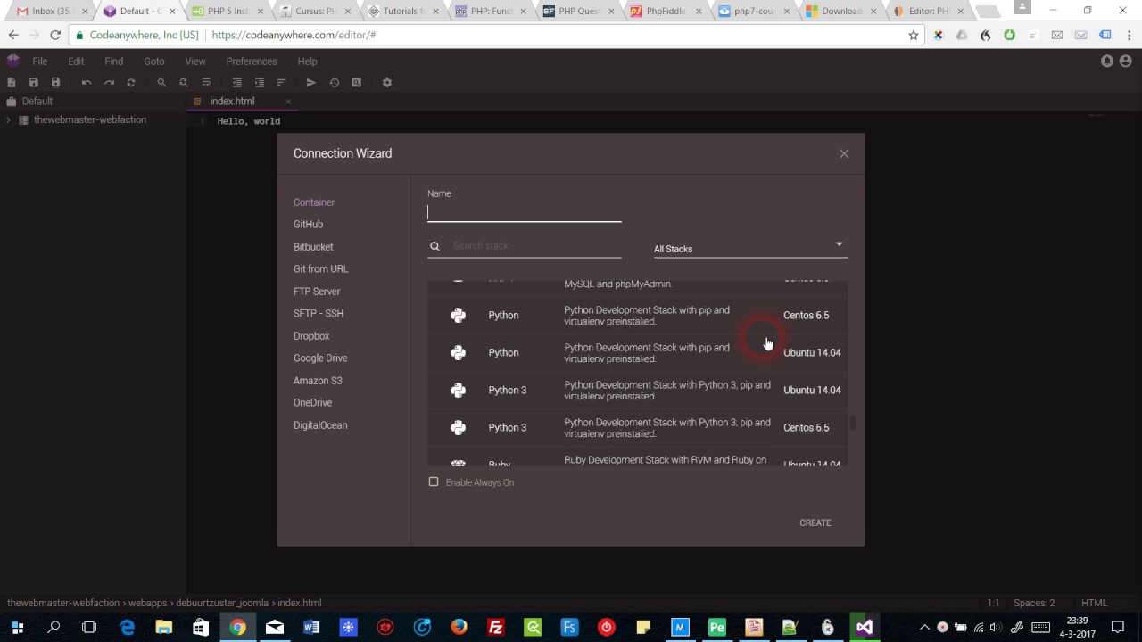 Codeanywhere Create Container Voor Testen Php Scripts Youtube