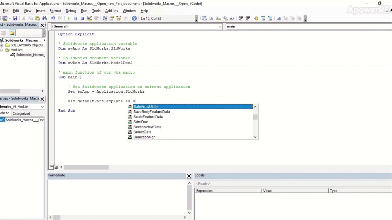 Solidworks Vba Macro Open New Part Document Youtube