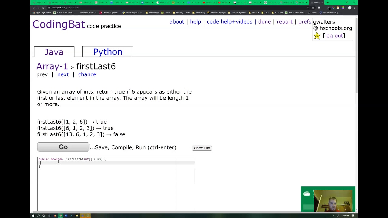 Codingbat Array 1 Firstlast6 Youtube