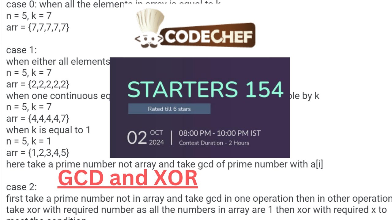 Gcd And Xor Codechef Starters 154 Rated Editorial Codechef
