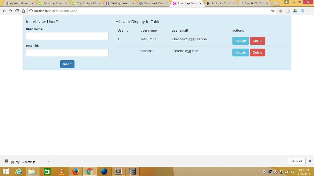 Sqlite Crud Demo Use Php Bootstrap Part 1 Youtube