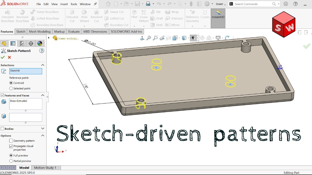 How To Use The Sketch Driven Pattern In Solidworks Youtube