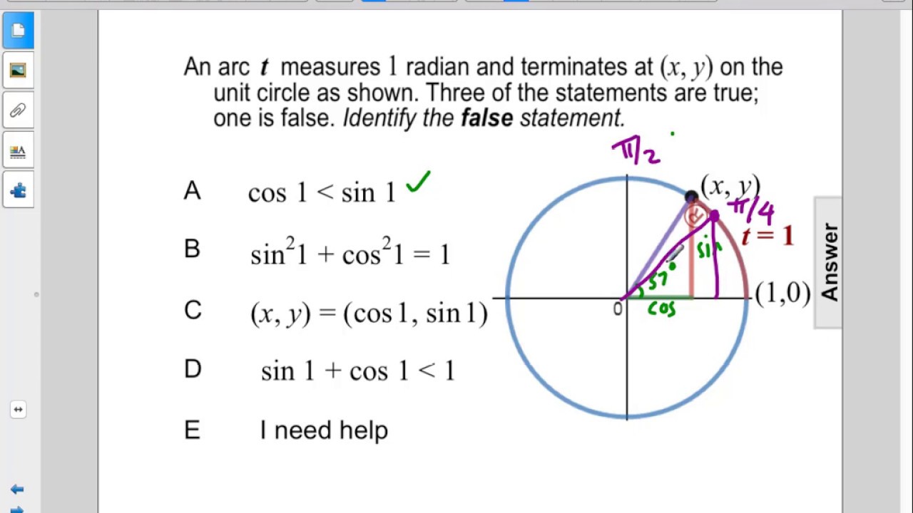 Algebra2 Trig Unit Circle Q28 Youtube