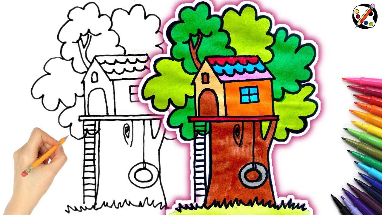 How To Draw A Tree House Step By Step Youtube