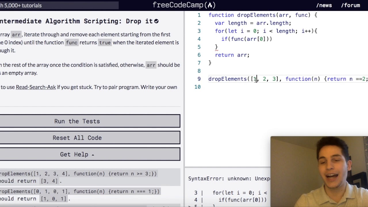 Freecodecamp Intermediate Algorithm Drop It Youtube