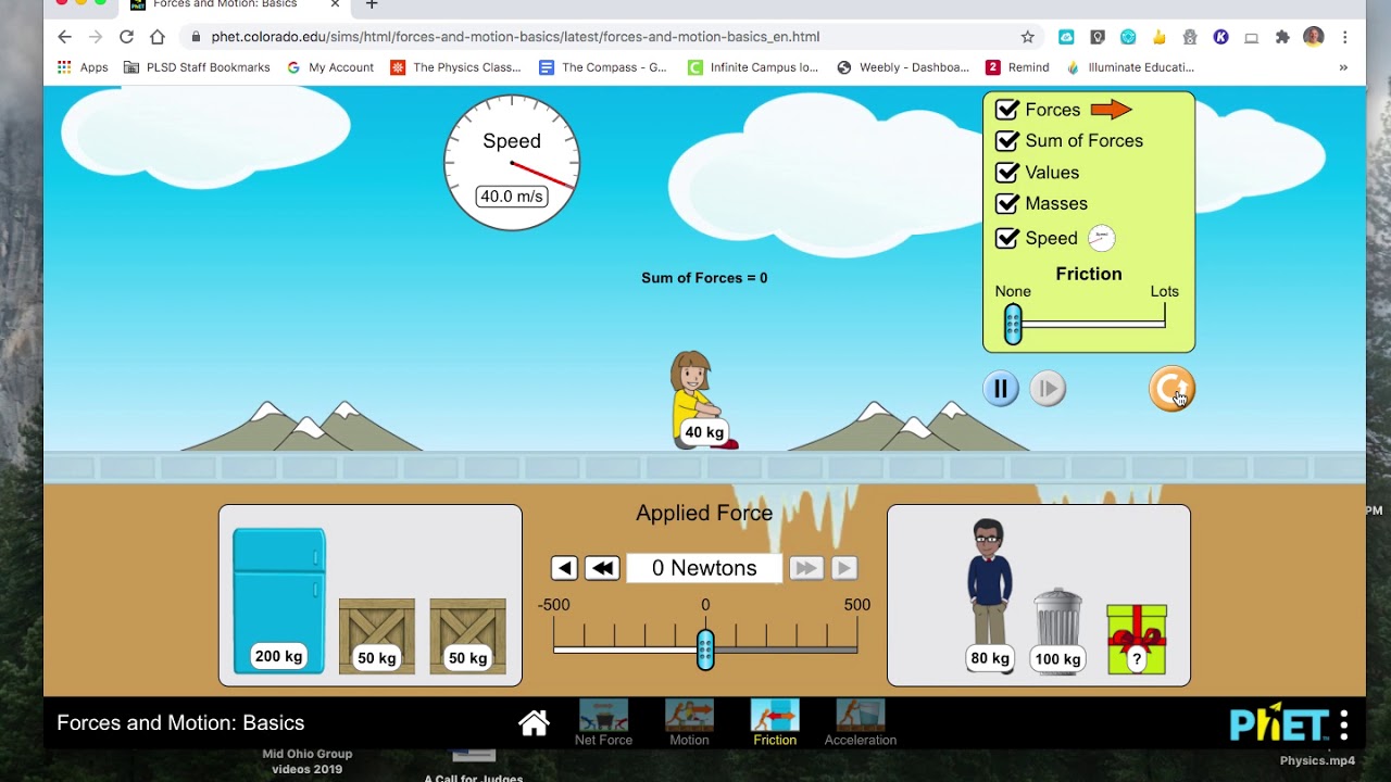 Phet Forces And Motion Basics Lab Tutorial Youtube
