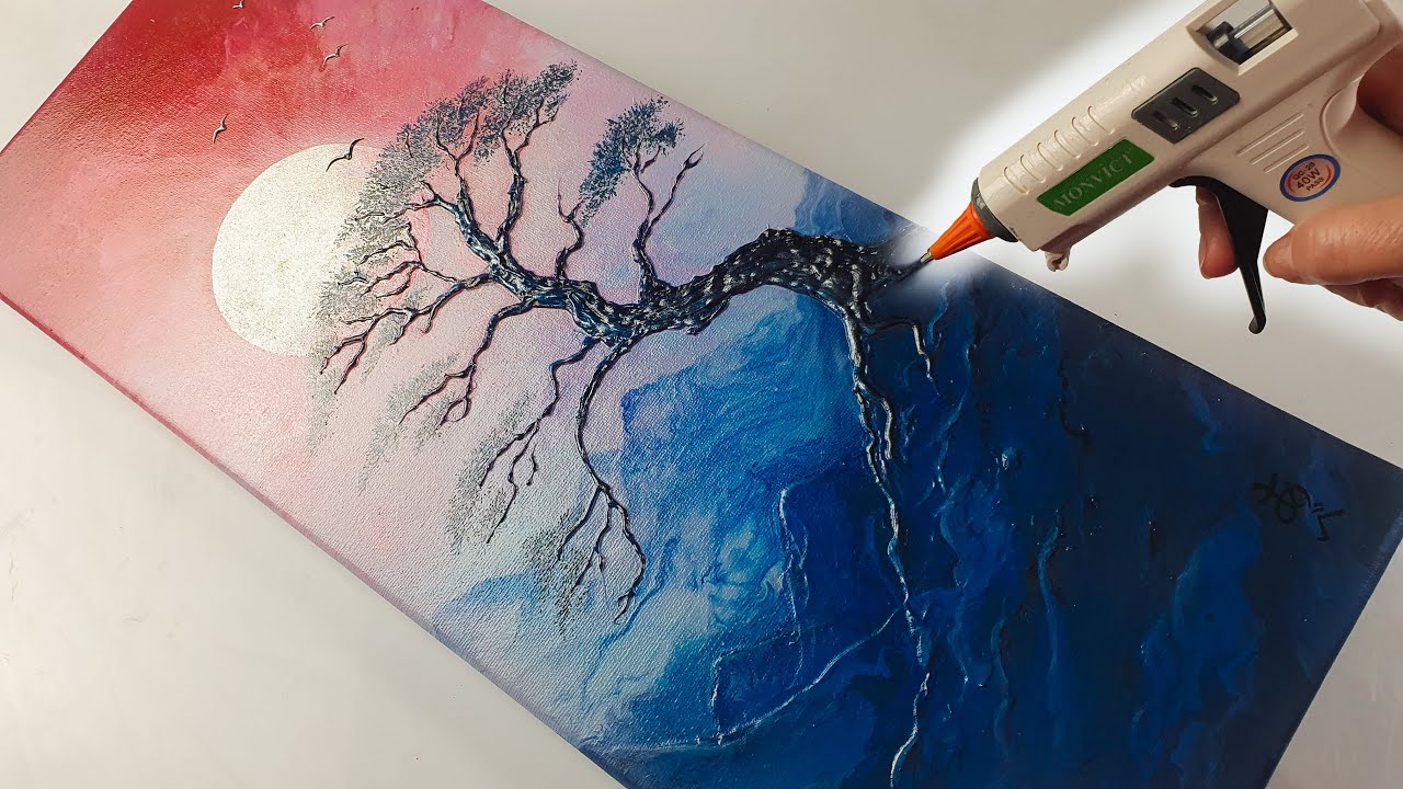Japanese Style Glue Gun Art Blood Moon ёямщ Acrylic Pouring Ab