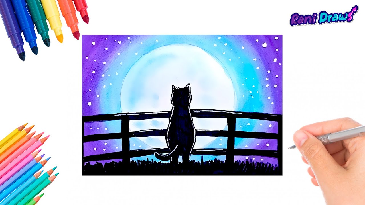 Cómo Dibujar Un Paisaje Nocturno De Luna Llena Con Acuarela Paisajes