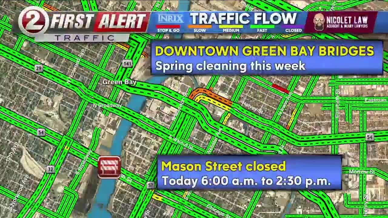 First Alert Traffic Green Bay Bridges Close For Spring Cleaning Youtube