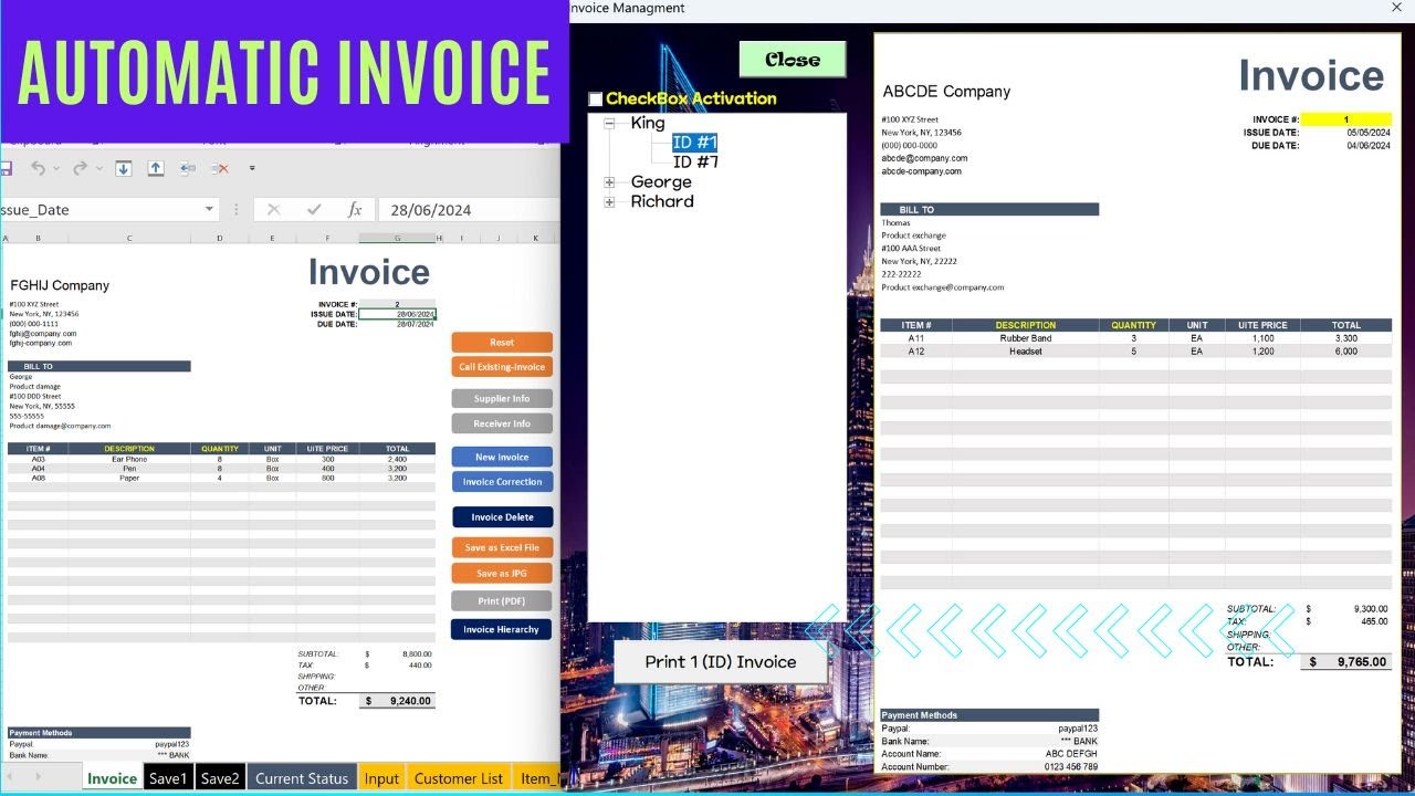 Automatic Invoice Management System In Excel Youtube