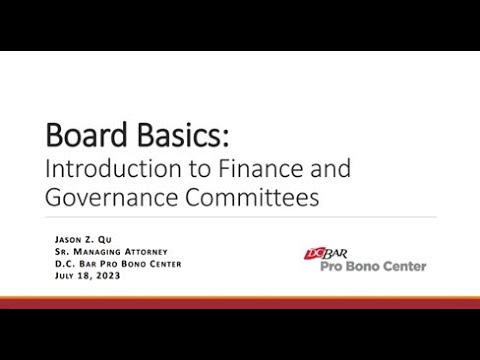Board Basics An Introduction To Finance And Governance Committees Youtube
